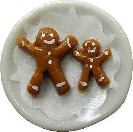 Dollhouse 2 Gingerbread Men Cookies on a White Plate 1:12 Scale Miniat ...