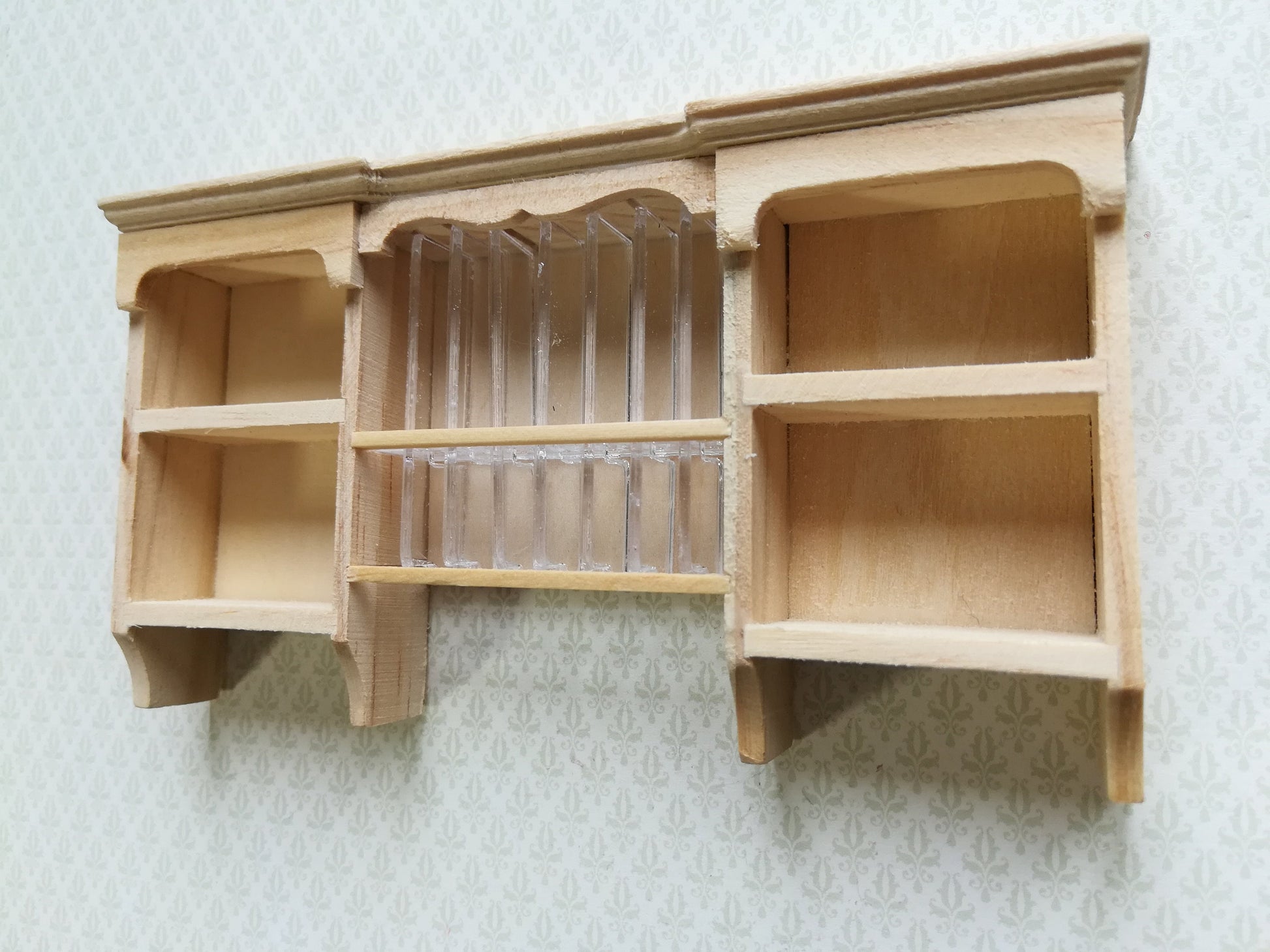 Dollhouse Hanging Shelf with Plate Rack Kitchen Unpainted Wood 1:12 Sc ...