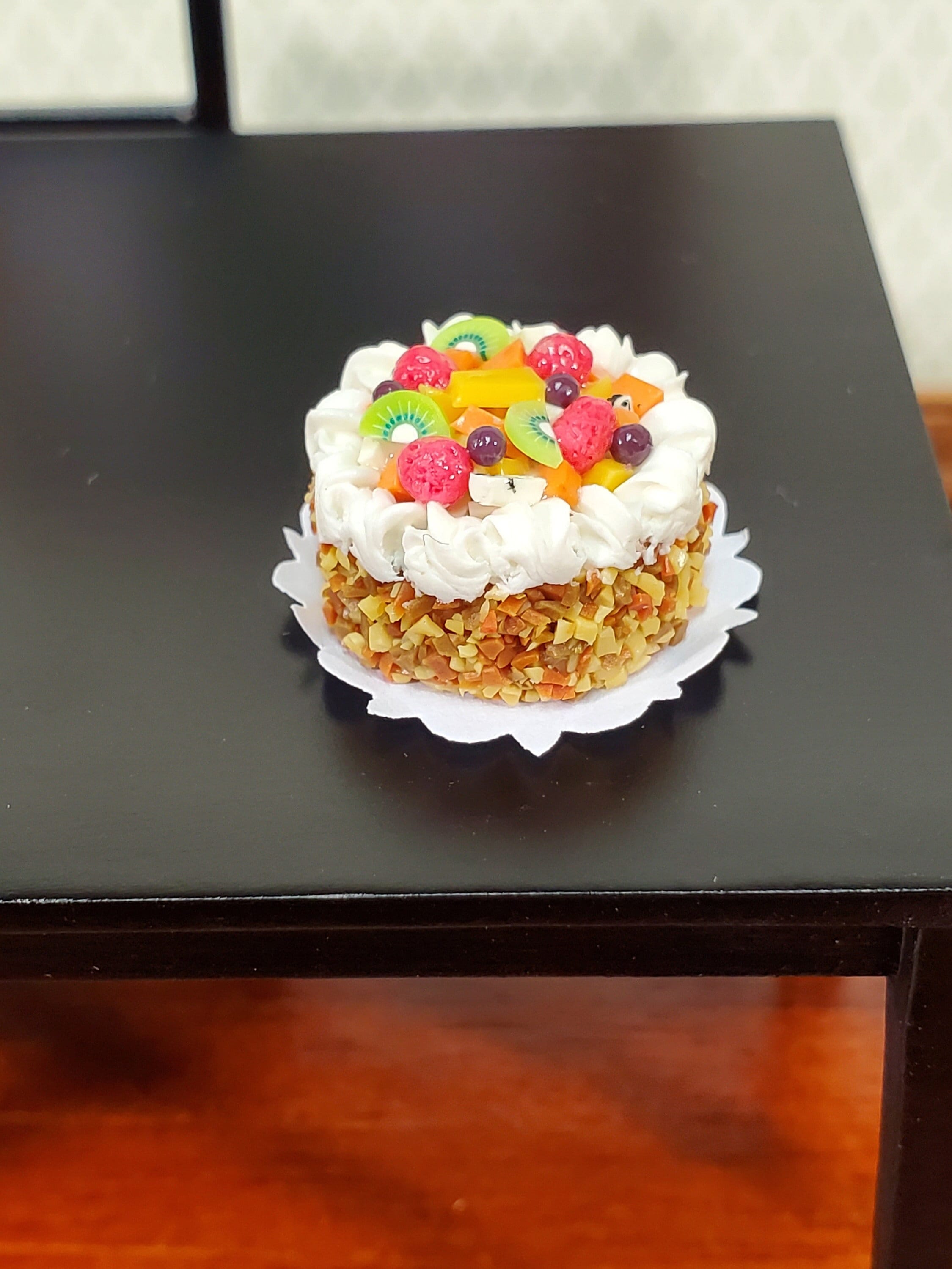 Dollhouse Cake Round with Fruit and Nuts 1:12 Scale Miniature Food Bak ...