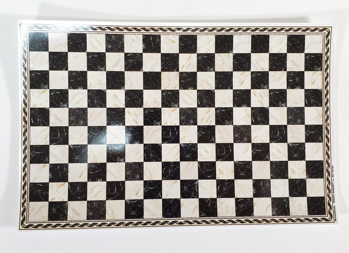 Dollhouse HALF SCALE Marble Tile Sheet with Border Black & White Floor ...