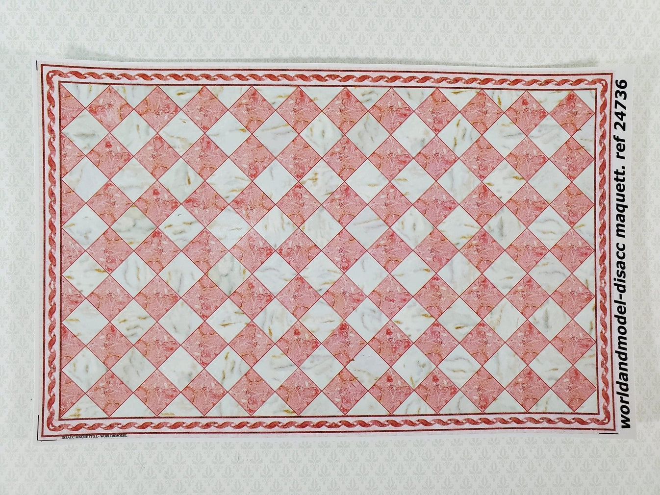 Dollhouse HALF SCALE Marble Tile Sheet with Border Pink & White Floor 1 ...