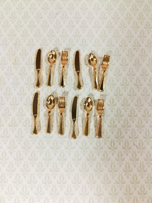 Dollhouse Miniature Gold Flatware Silverware Set 4 Place Settings 1:12 ...