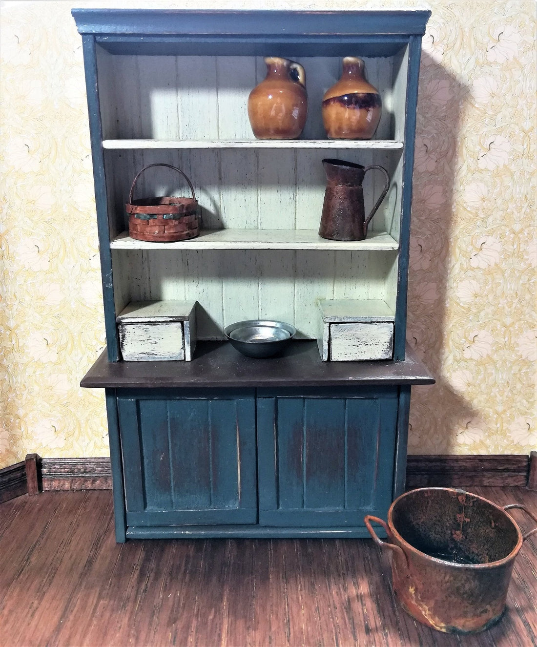 Dollhouse Miniature Metal Vat with Handles Large Rusted Aged 1:12 Scale ...