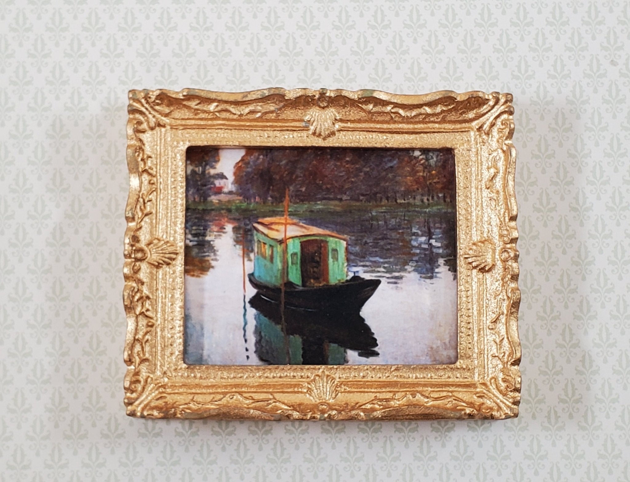 Miniature Framed Art Print Claude Monet The Studio Boat 1874 1:12 Scale ...